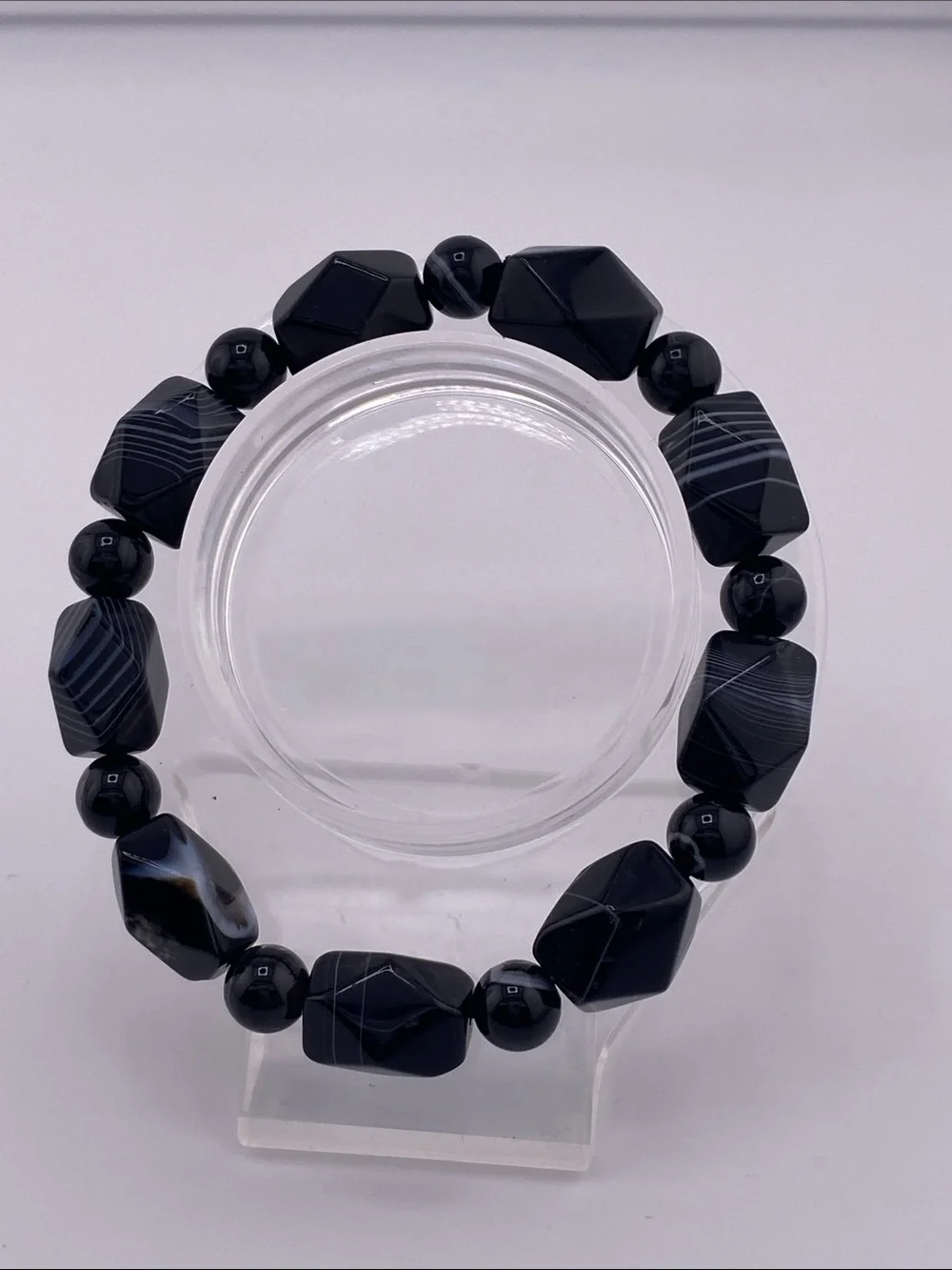 Jewelry | Genuine Black Agate Bracelet Natural Banded Geometric Nuggets ...